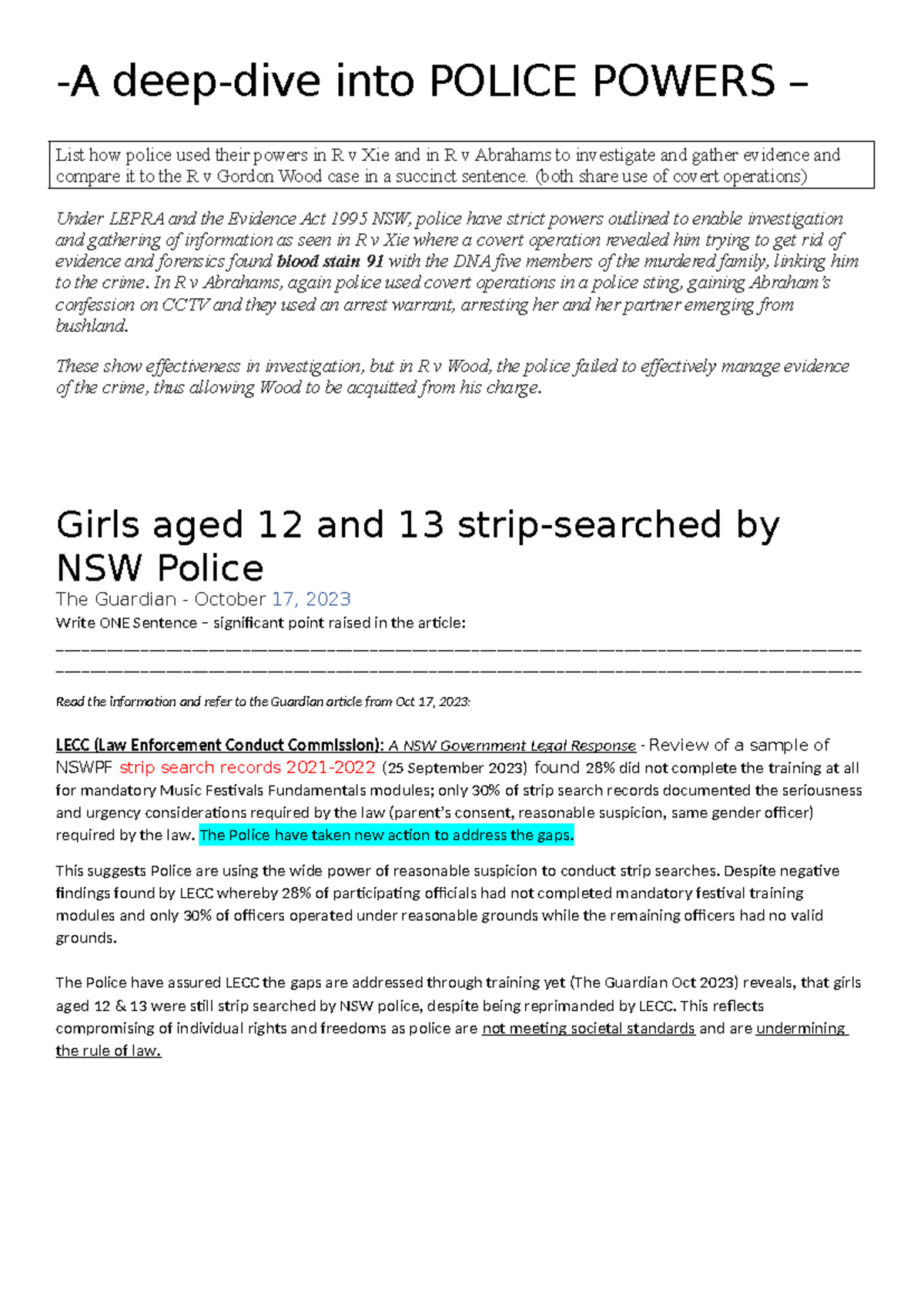 CIP Police Powers DEEP DIVE into information & Literacy scaffolding -A ...