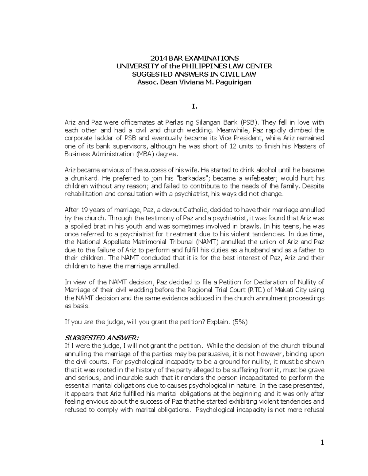 Exam November, questions and answers - Warning: TT: undefined function: 32 2014 BAR EXAMINATIONS ...