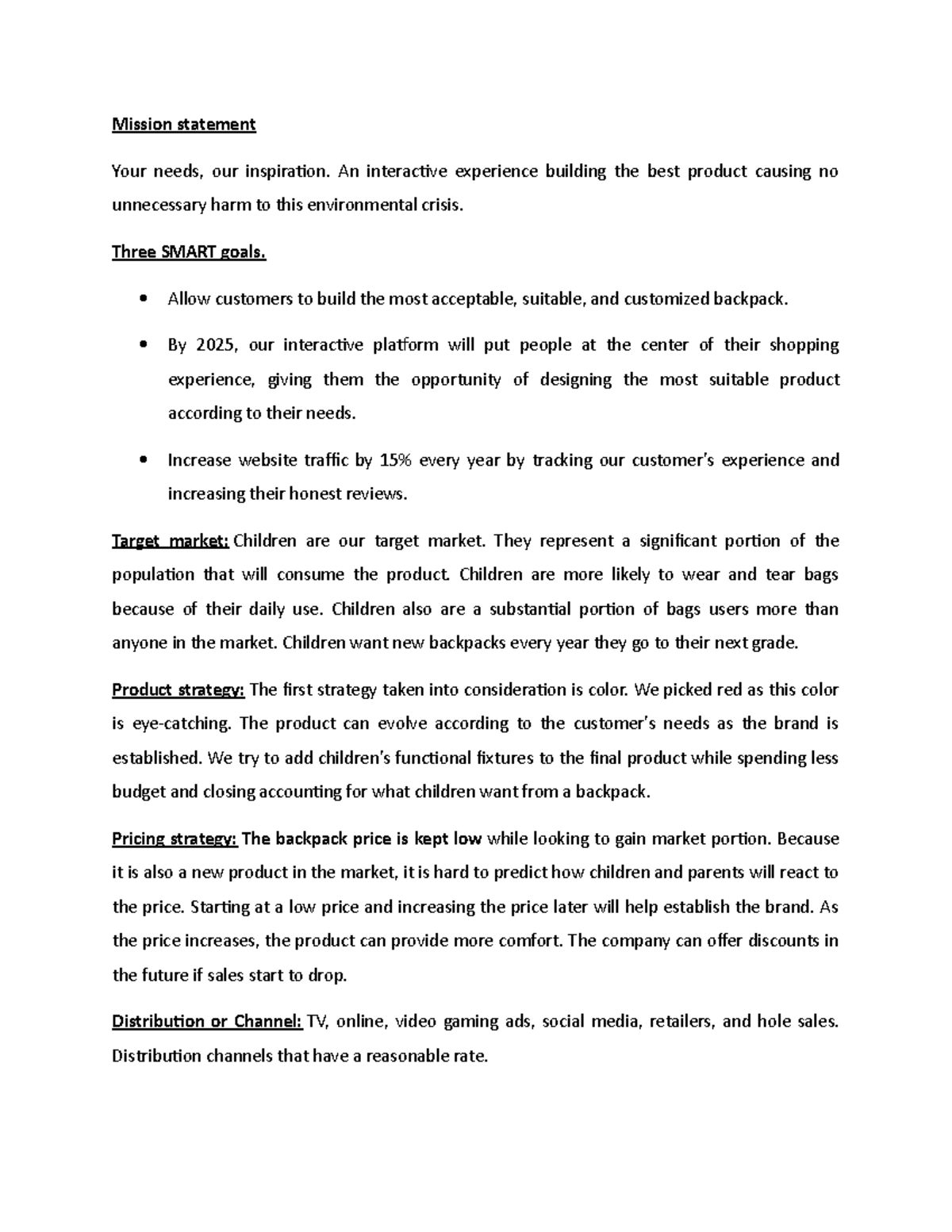 Marketing the game Strategic Plan - Mission statement Your needs, our ...