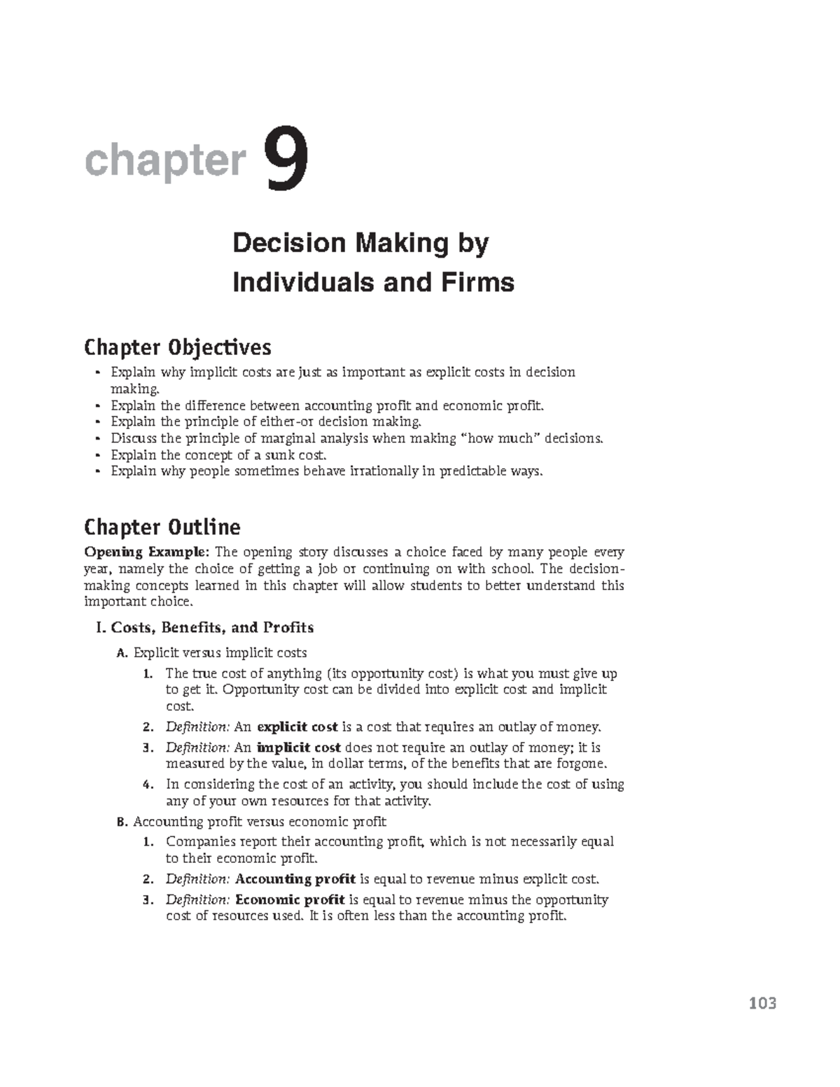 Ch. 9 - Decision Making by Individuals and Firms - chapter 9 Decision Making by Individuals and ...