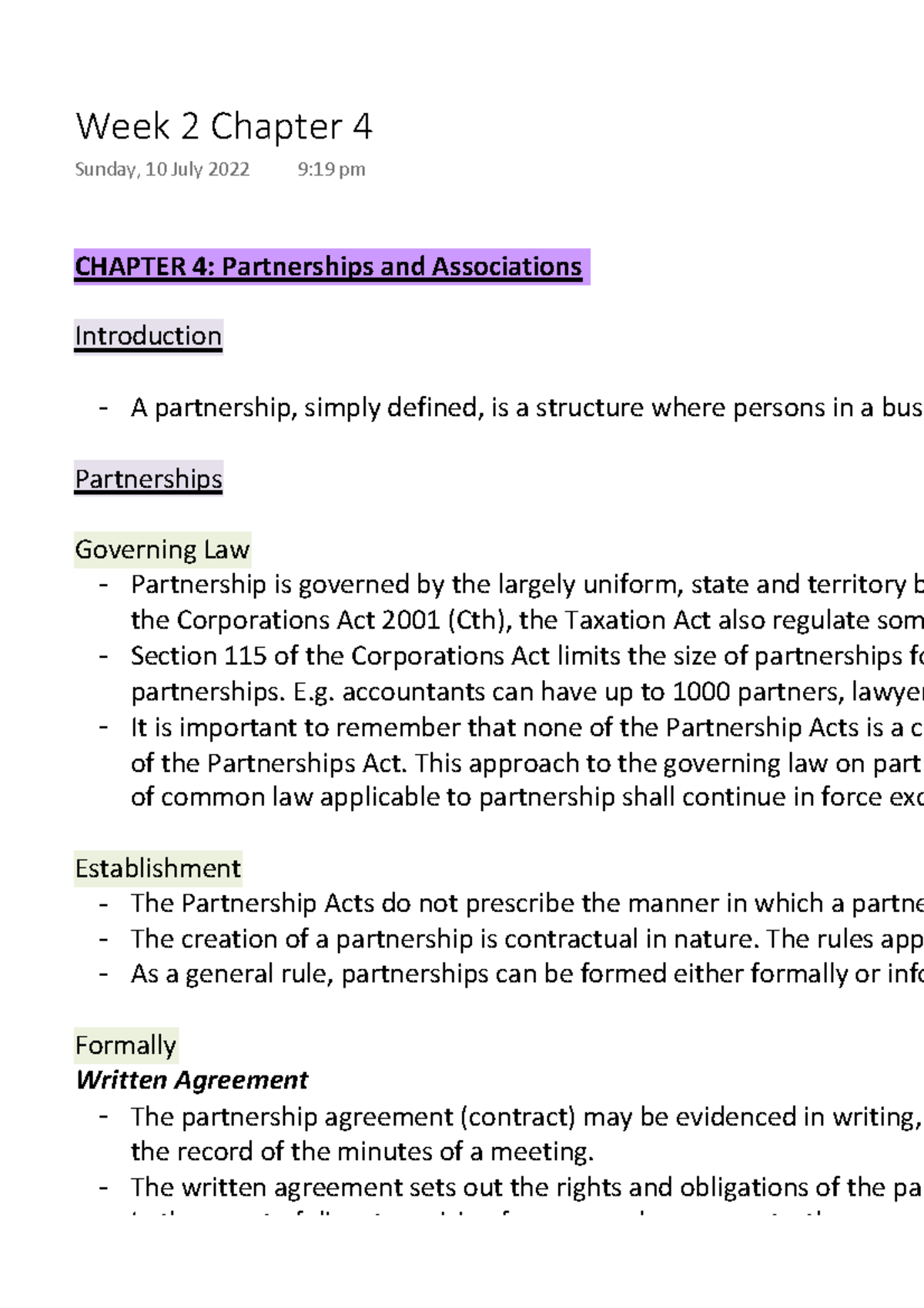 Week 2 Chapter 4 - CHAPTER 4: Partnerships and Associations Introduction A partnership, simply ...