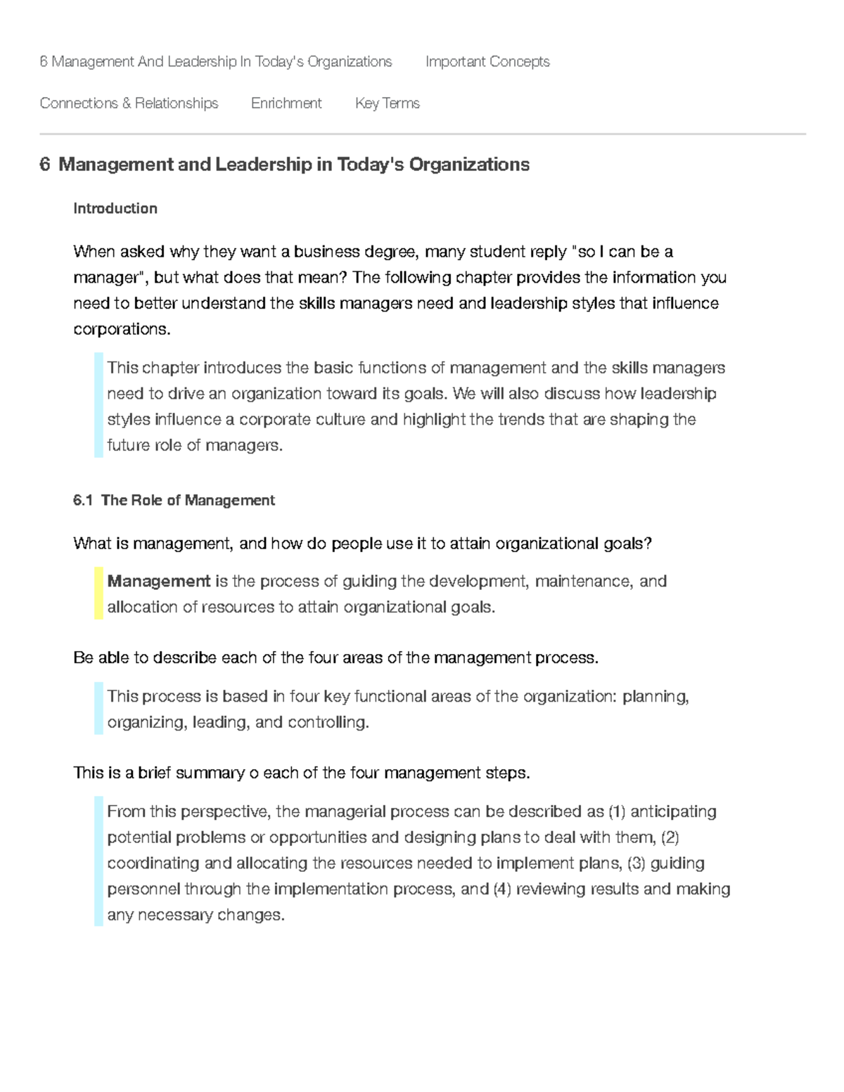 BUS101 Chapt 7 - 6 Management and Leadership in Today's Organizations ...