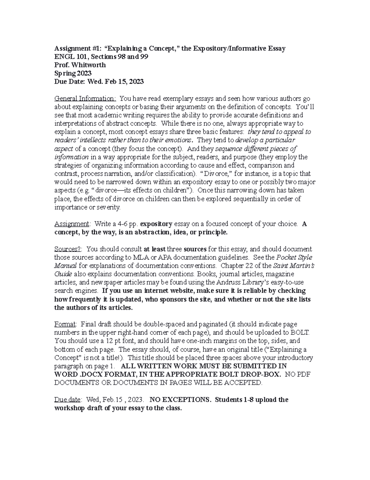 Expository essay assignment - Assignment #1: “Explaining a Concept ...