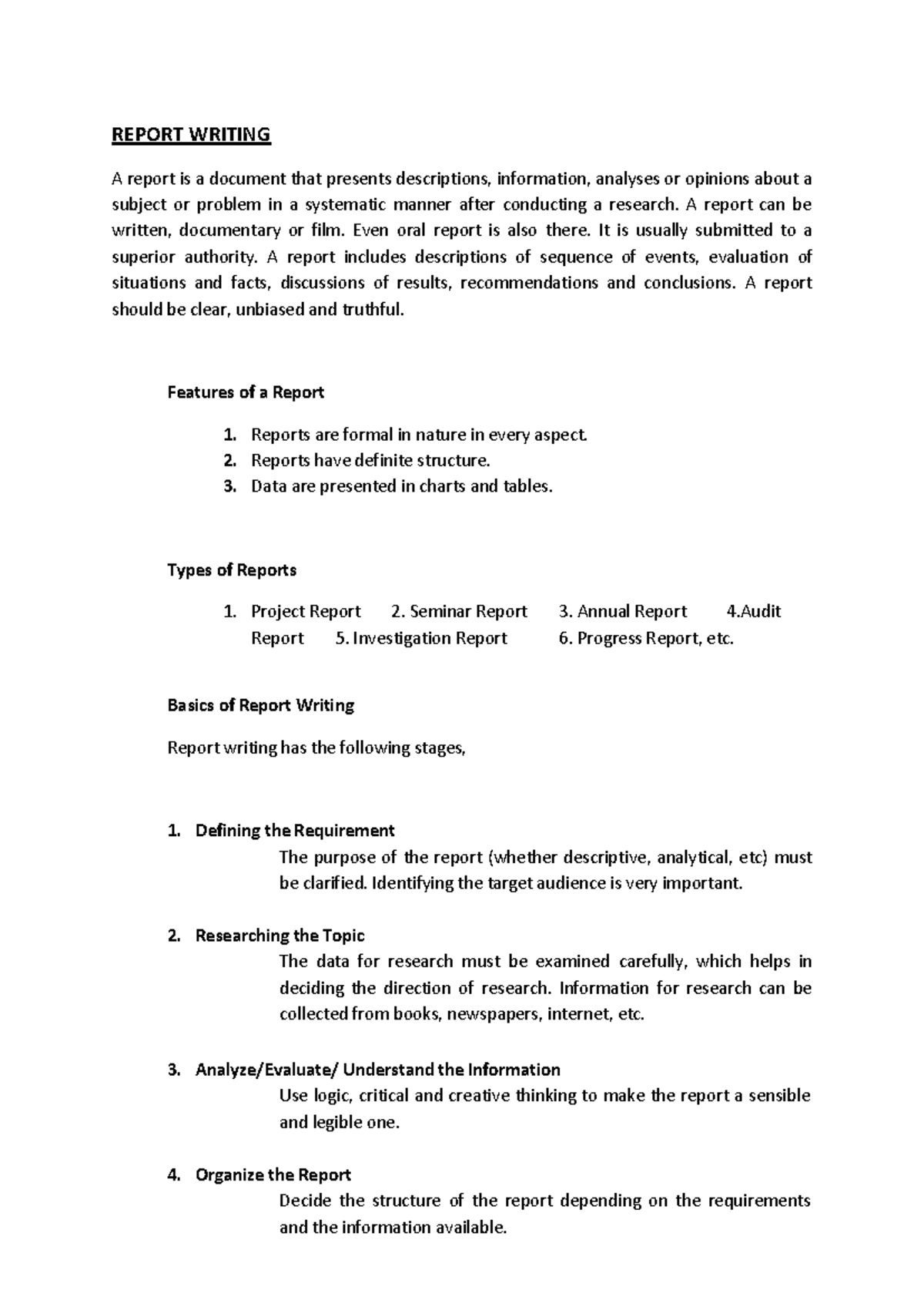Report Writing Format - Lecture Note - REPORT WRITING A report is a ...