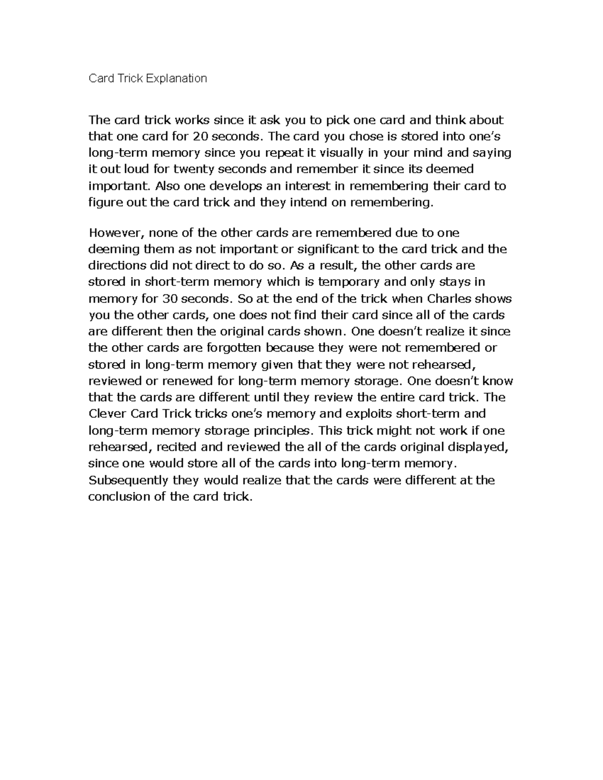 Card Trick Explanation - The card you chose is stored into one’s long ...