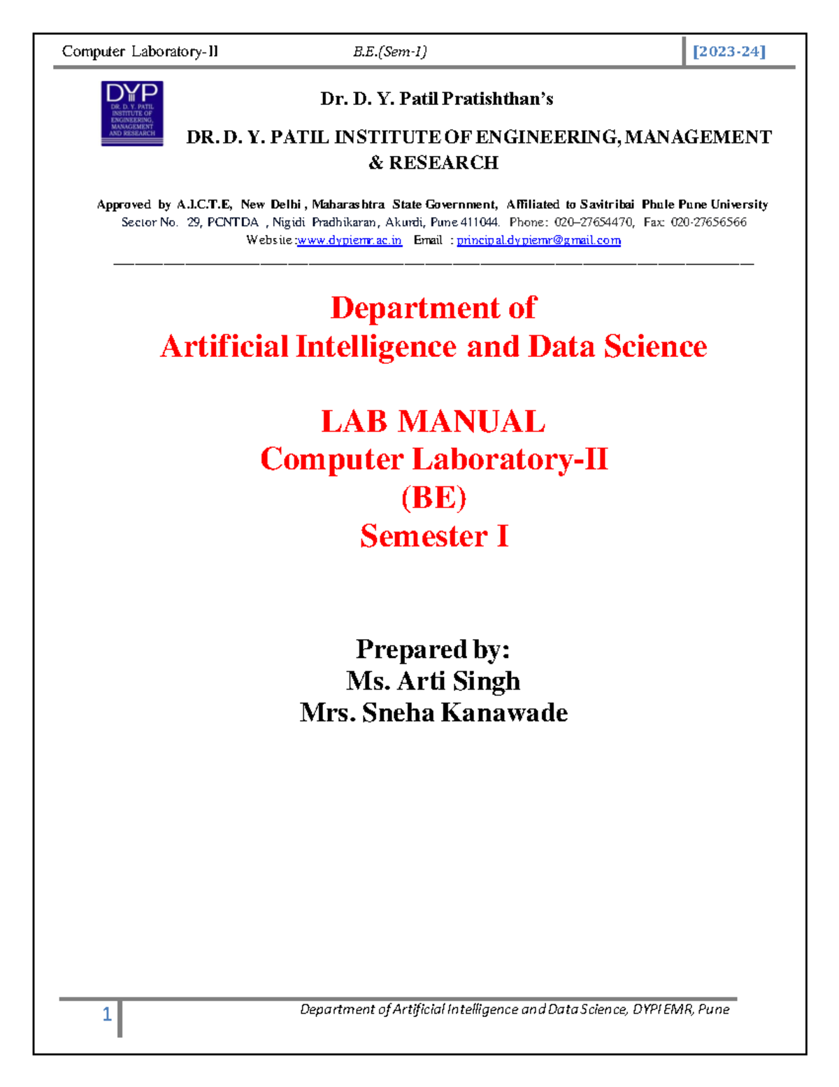 CL-II Lab Manual ASR SAK - Dr. D. Y. Patil Pratishthan’s DR. D. Y ...