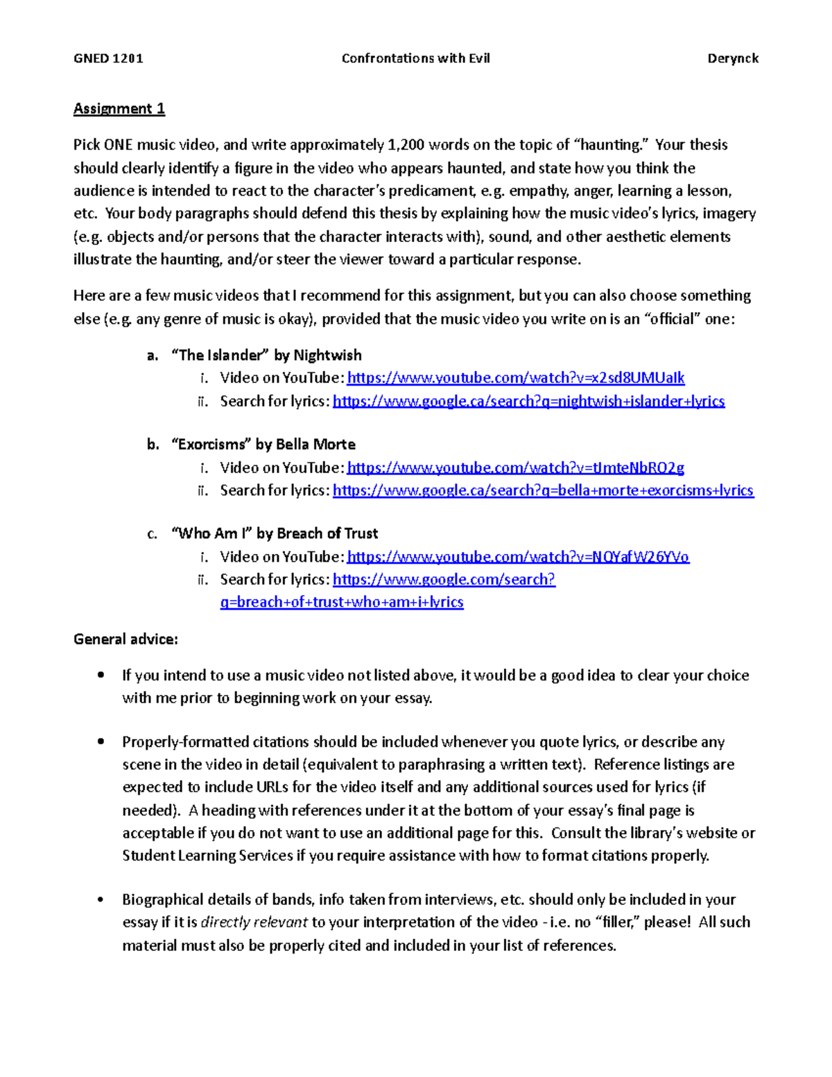 GNED1201 Assignment 1 - GNED 1201 Confrontations with Evil Derynck ...