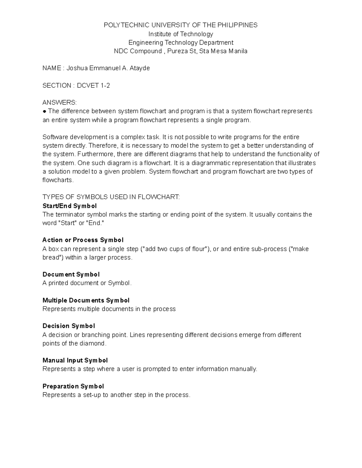 Atayde, Joshua Emmanuel A. Assignment NO - POLYTECHNIC UNIVERSITY OF ...