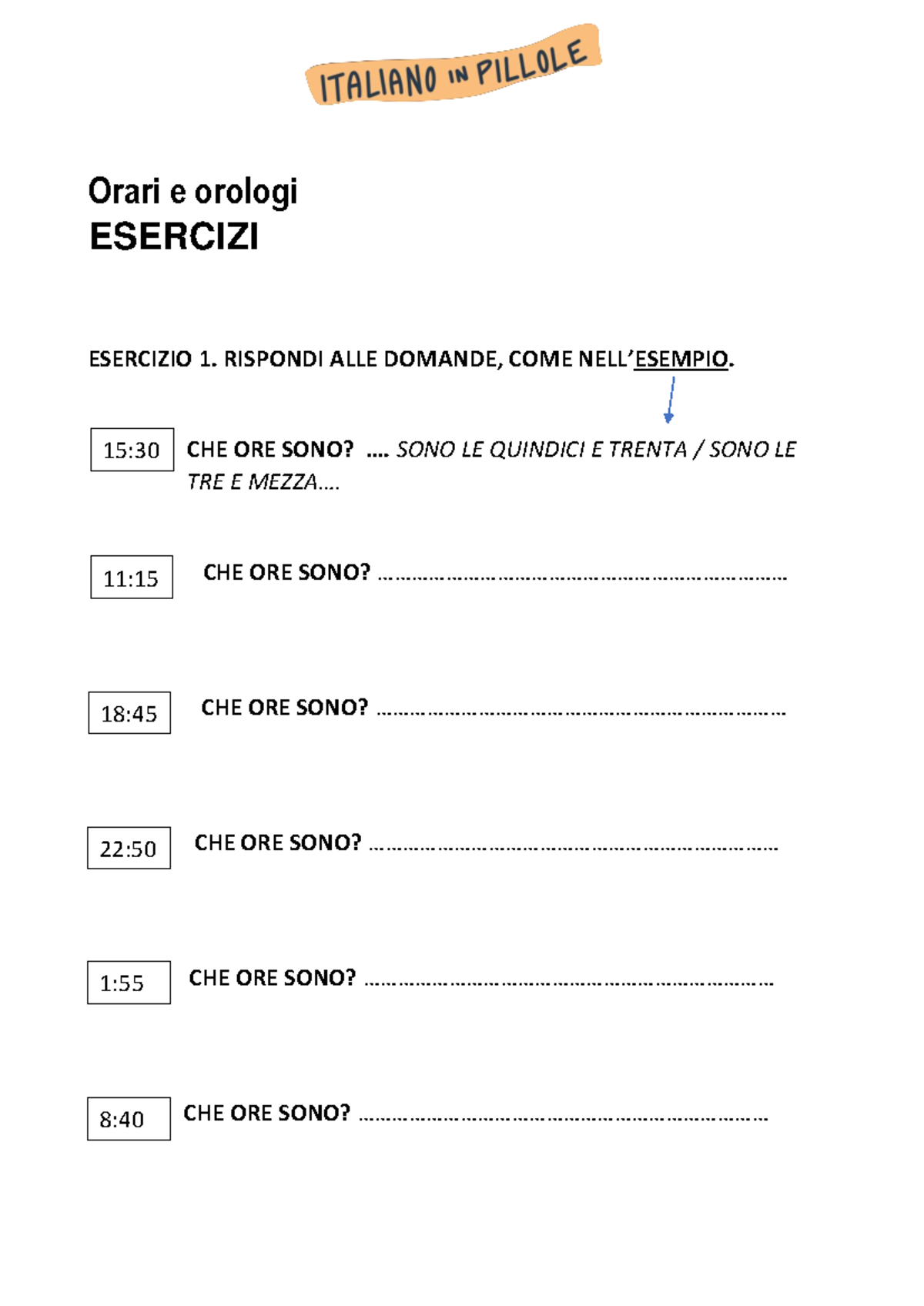 Orari-e-orologi esercizi - Orari e orologi ESERCIZI ESERCIZIO 1 ...