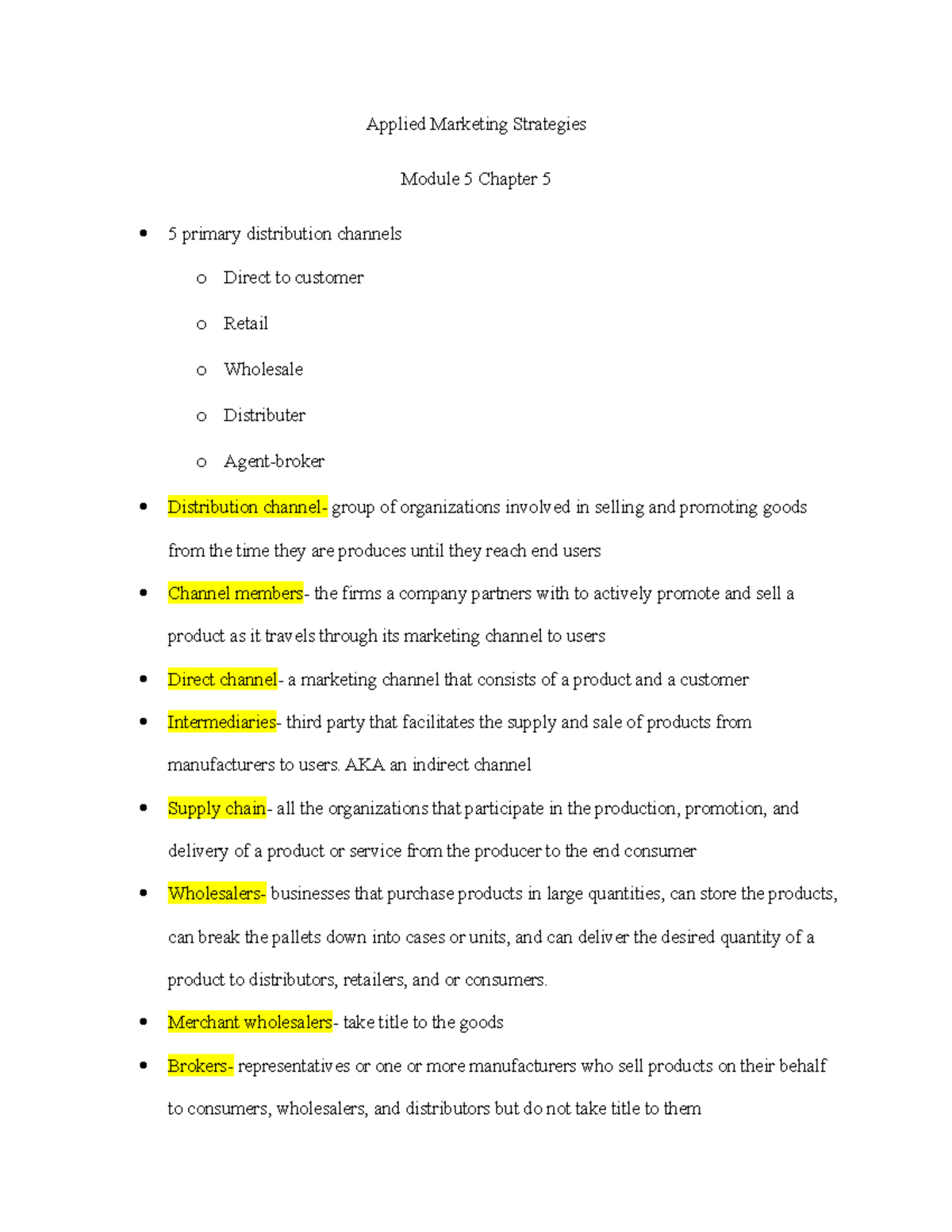 Module 5 notes - Applied Marketing Strategies Module 5 Chapter 5 5 ...