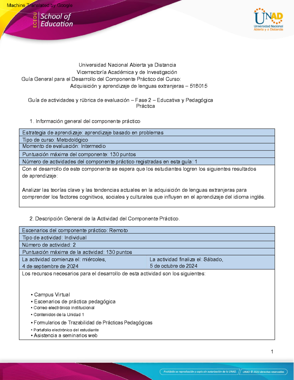 Activity Guide for the Development of the Practical Component and Evaluation Rubric - Unit 1 ...