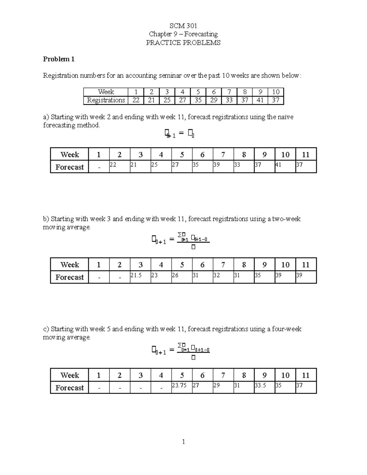 5a - Forecasting Handouts-converted - Chapter 9 – Forecasting PRACTICE ...