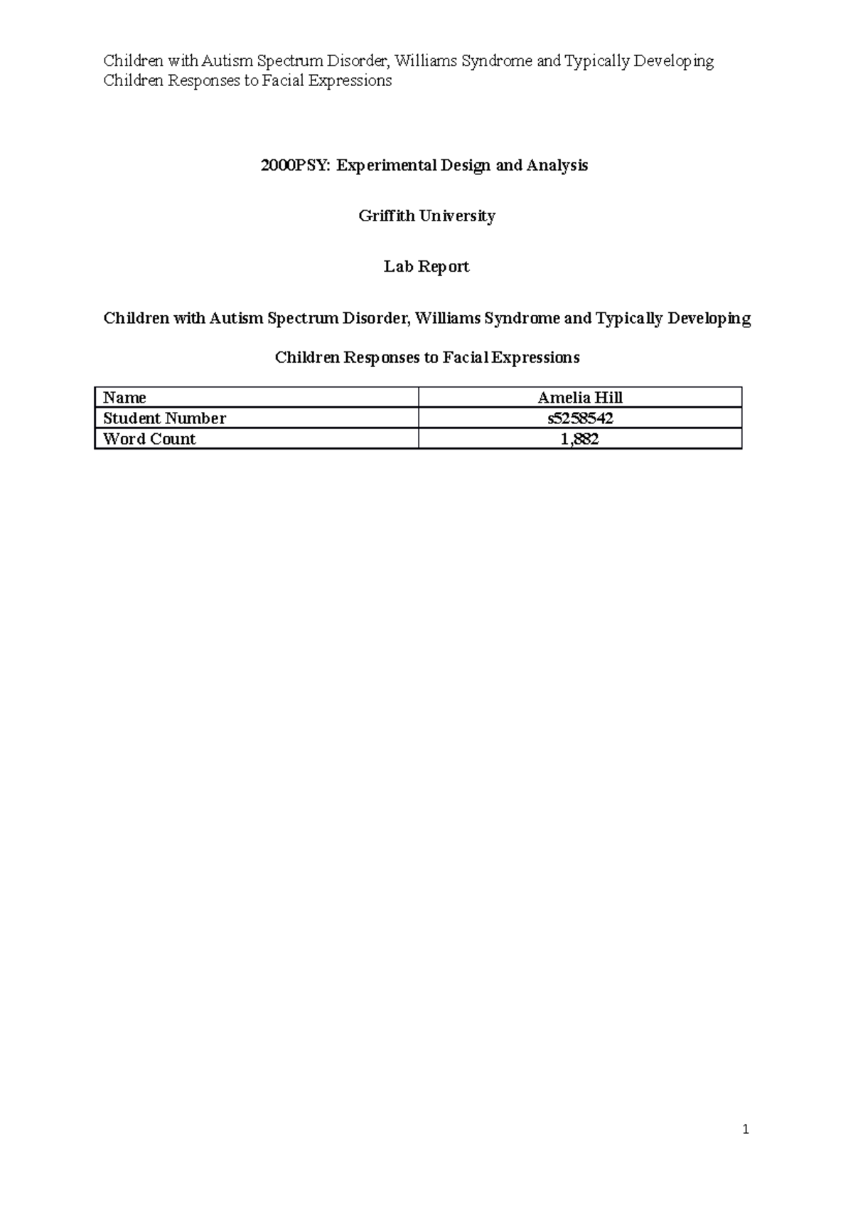 2000PSY Lab Report - Children Responses to Facial Expressions 2000PSY ...