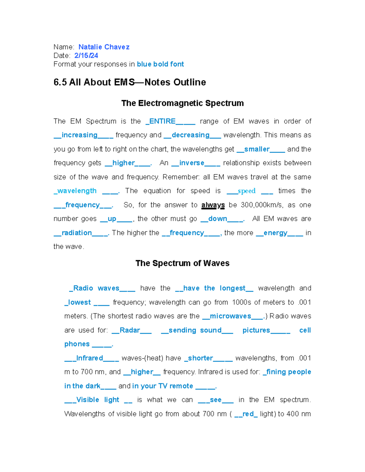 6.5 EMS Notes Guide - none - Name: Natalie Chavez Date: 2/15/ Format ...