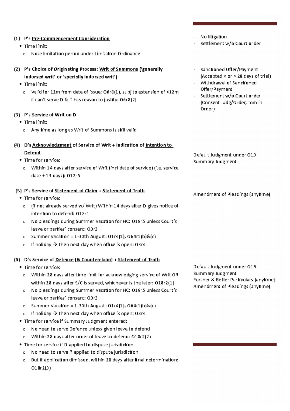 Civil Litigation Timeline - (1) P’s Pre-Commencement Consideration Time ...