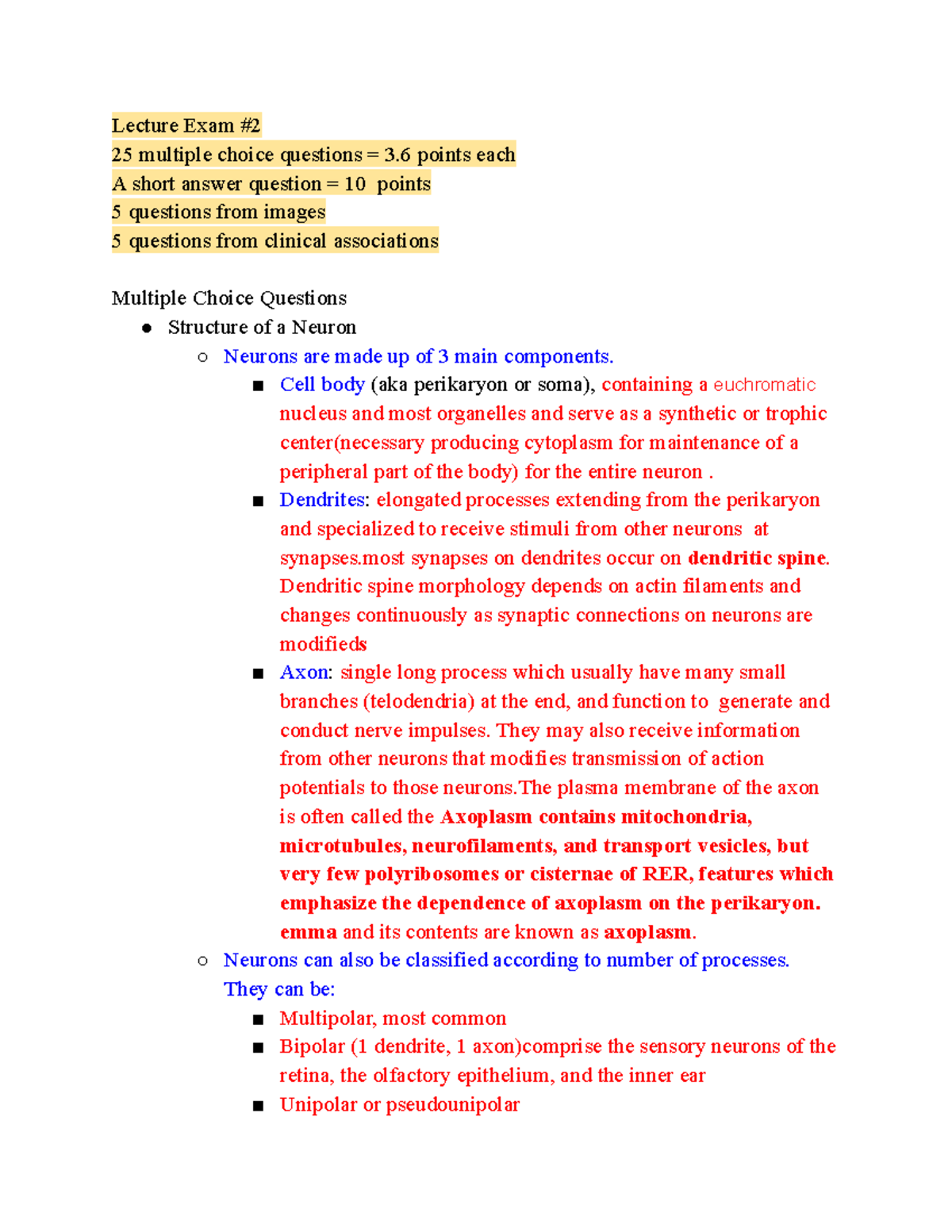 Anatomy Lecture Exam #2 - Lecture Exam #2 25 multiple choice questions ...
