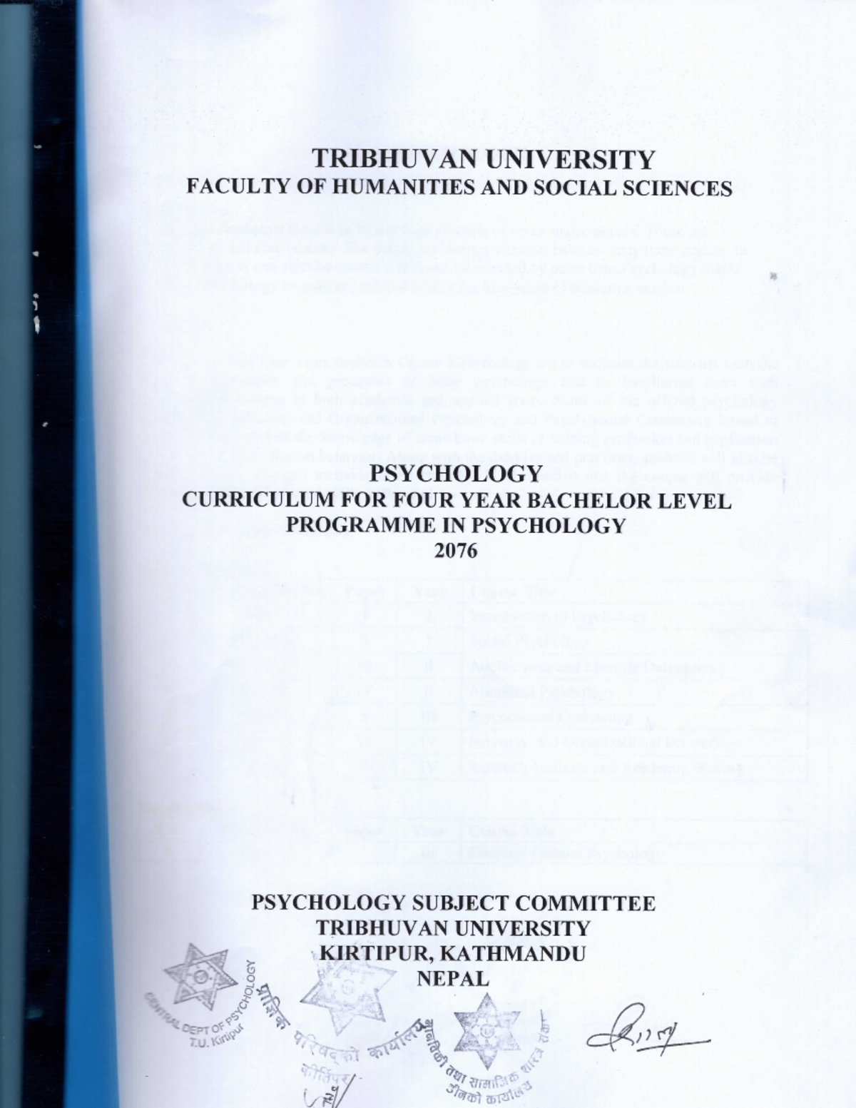 Psychology (First-Fourth Year) - TRIBHUVAN UNIVERSITY FACULTY OF ...