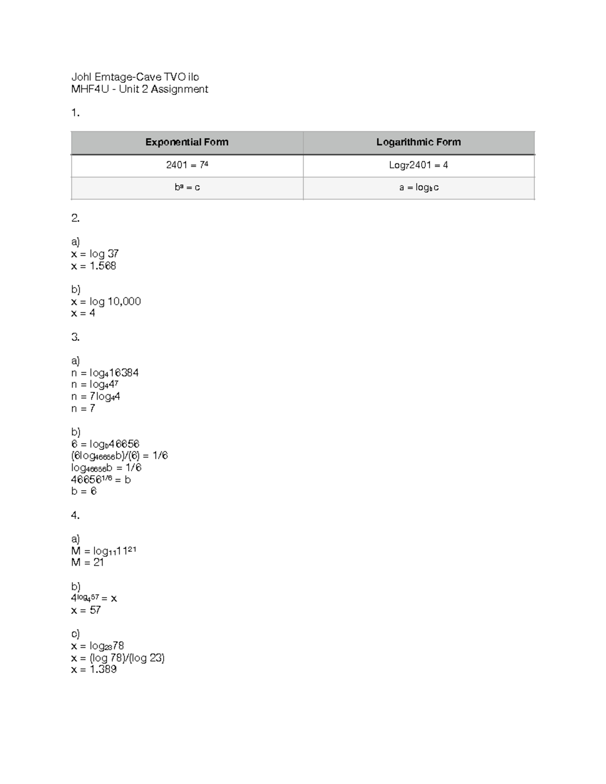 Johl Emtage-Cave - MHF4U - Unit 2 Assignment - Johl Emtage-Cave TVO ilc ...