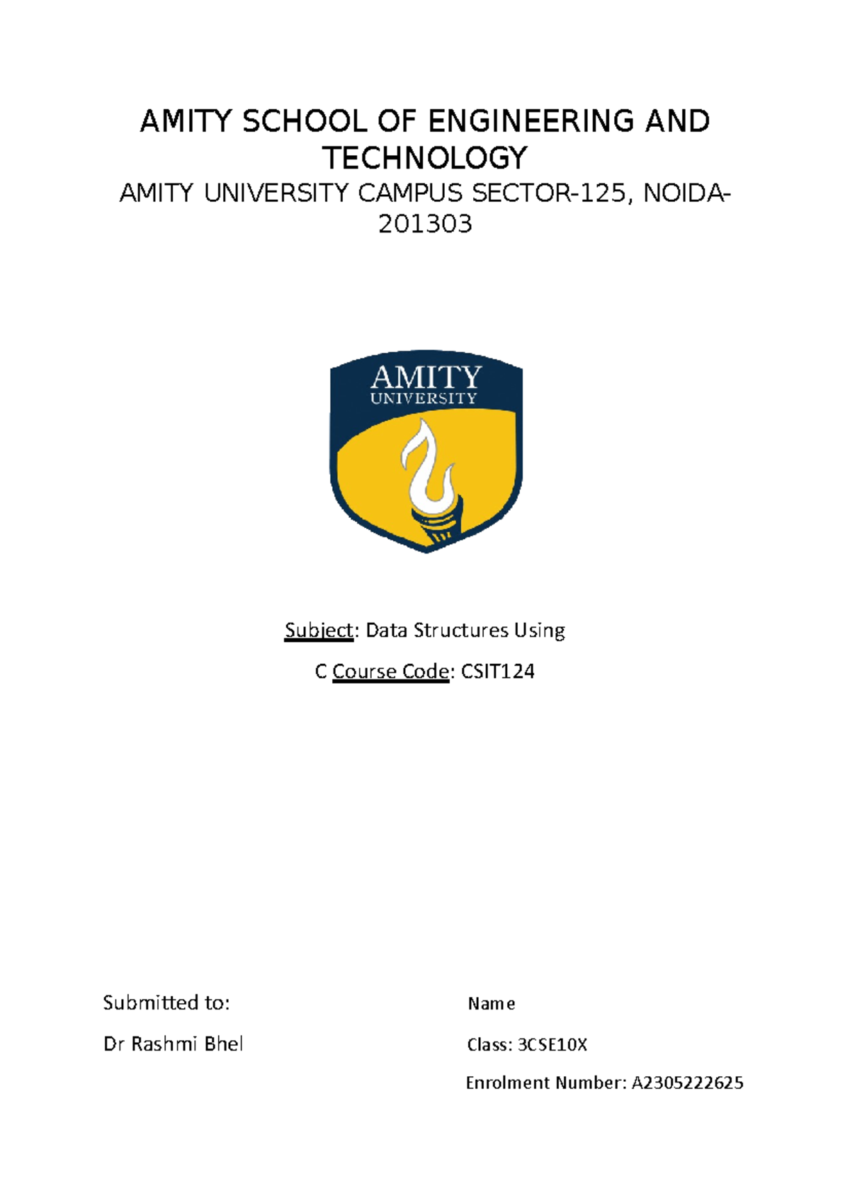 DSAfile - dsa file - AMITY SCHOOL OF ENGINEERING AND TECHNOLOGY AMITY ...