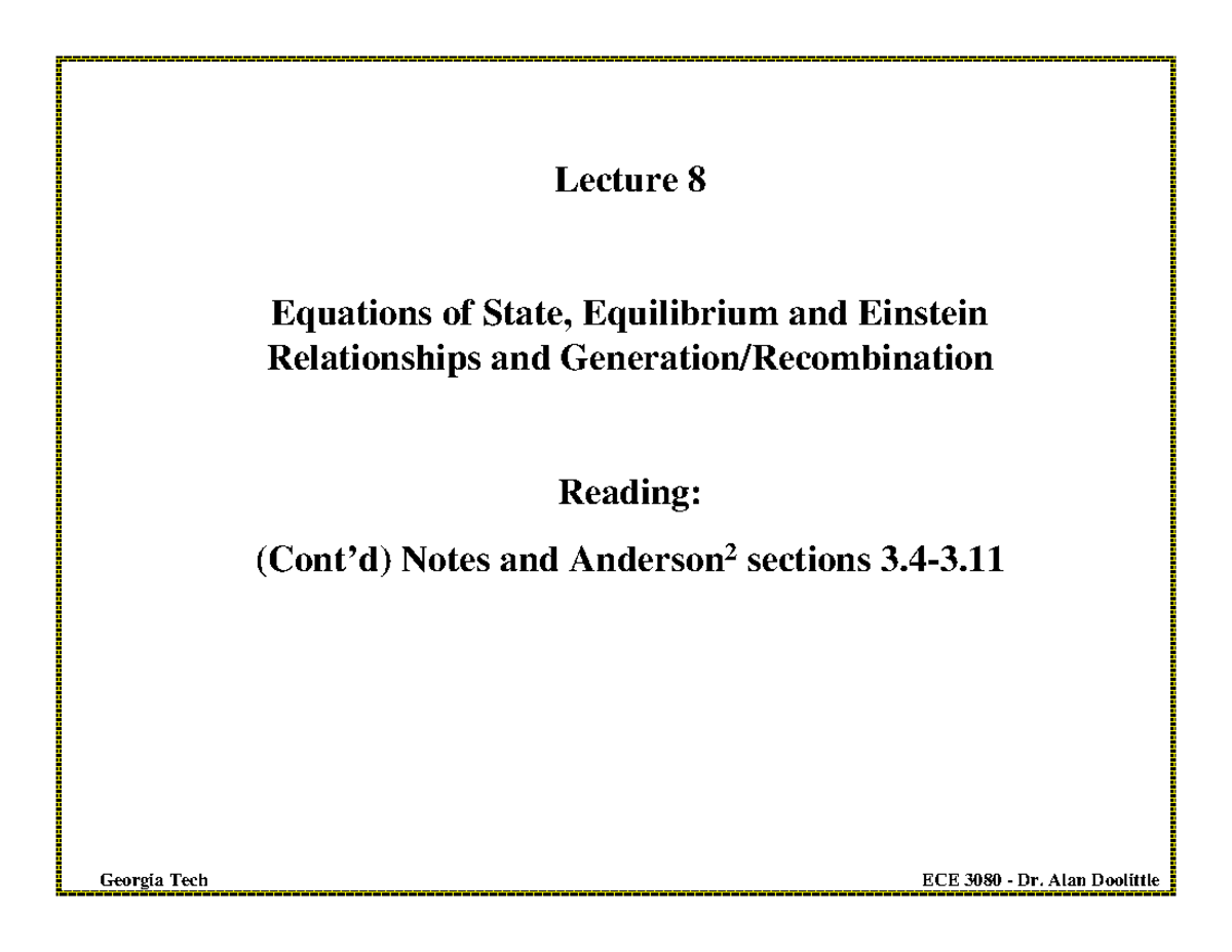 Einstien Relationships - Recombination - Generation - Lecture 8 ...