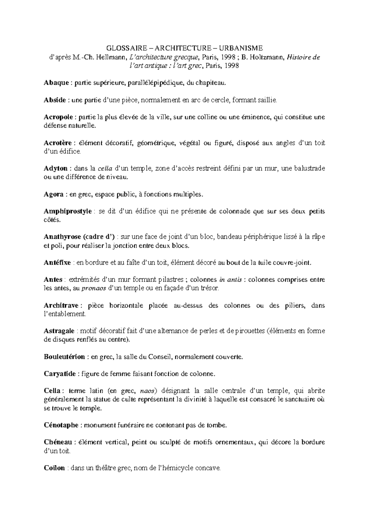 Glossaire - final - GLOSSAIRE – ARCHITECTURE – URBANISME d’après M.-Ch ...