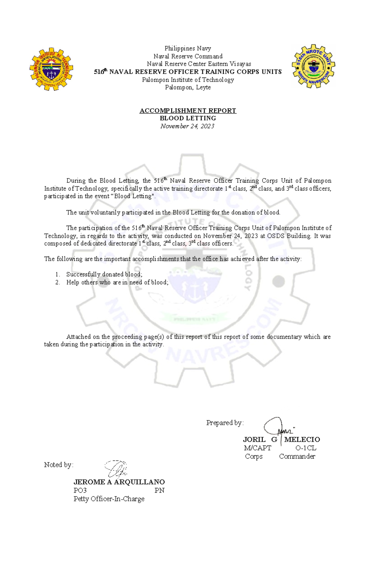 Blood Letting - The unit voluntarily participated in the Blood Letting ...