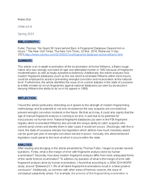 EIST PC WK8 - EIST PC WK8 - Mateo Eist CRIM-A Spring 2023 BIBLIOGRAPHY ...