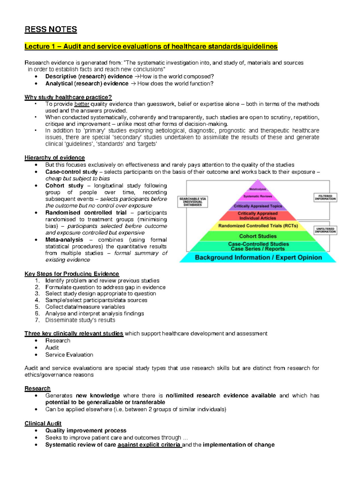 THE Final RESS Notes - Ress - RESS NOTES Lecture 1 – Audit and service ...