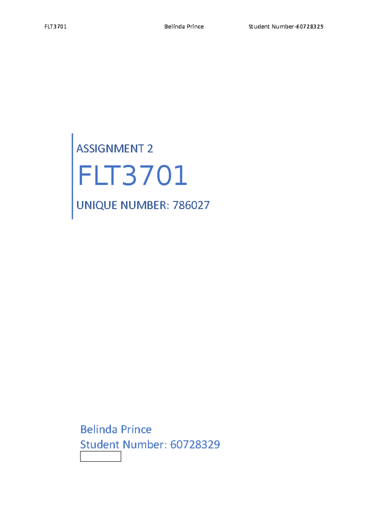 FLT3701 Assignment 2 - Belinda Prince FLT3701 Belinda Prince Student Number- Student Number ...