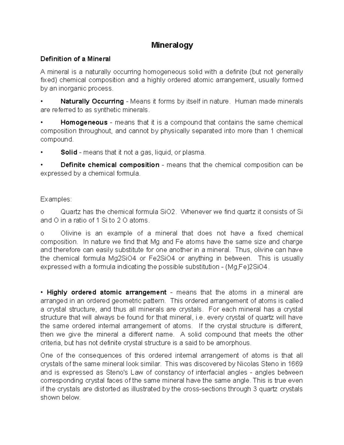 Lecture Notes 6 Module 1 - Mineralogy Definition of a Mineral A mineral ...
