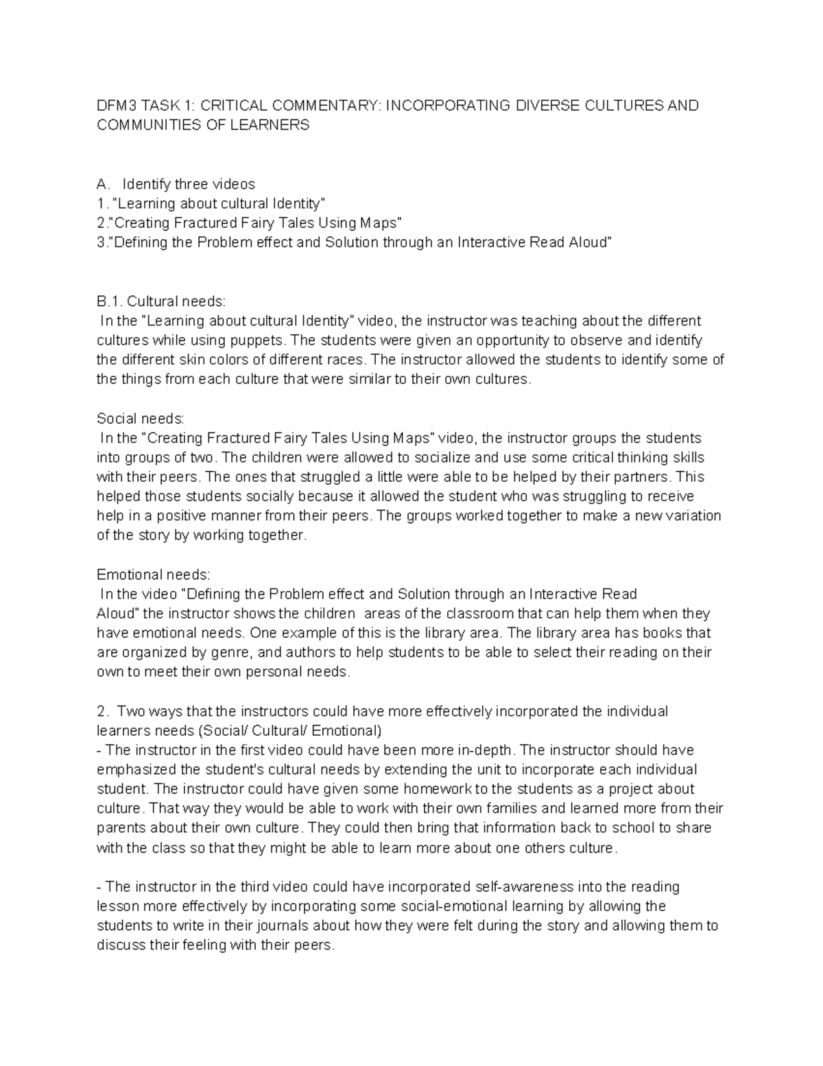 2nd DFM 3 TASK 1 Revised Critical Commentaryincorporating Diverse ...