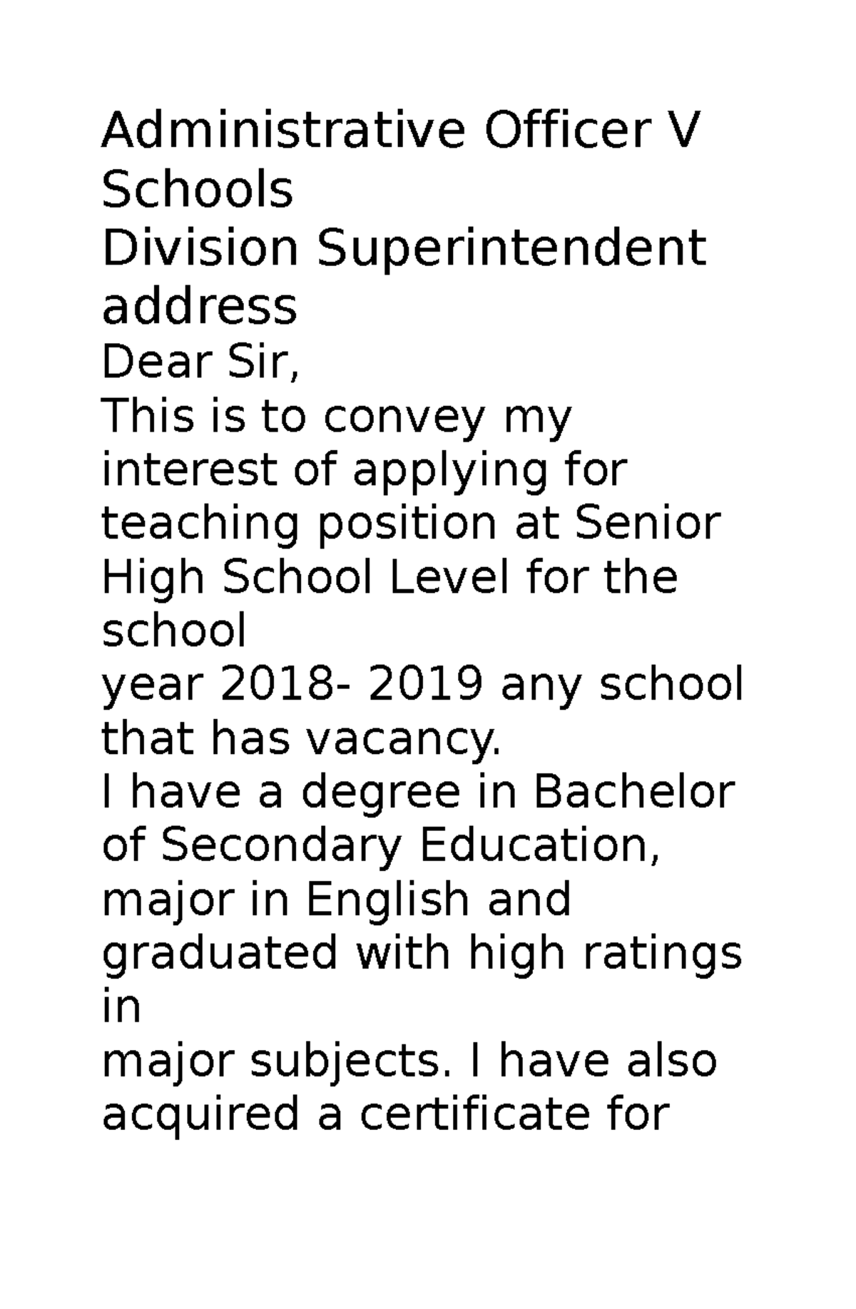 Letter of intent - ygtuyut - Administrative Officer V Schools Division ...