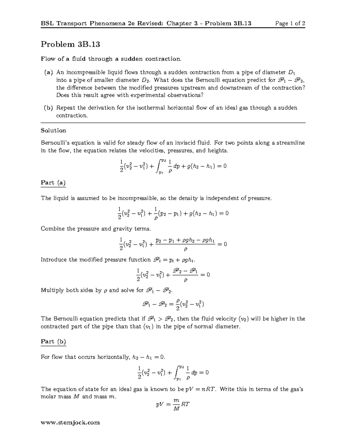 Hw 3b13 - HOMEWORK FROM TRANSPORT BOOK. - BSL Transport Phenomena 2e Revised: Chapter 3 ...