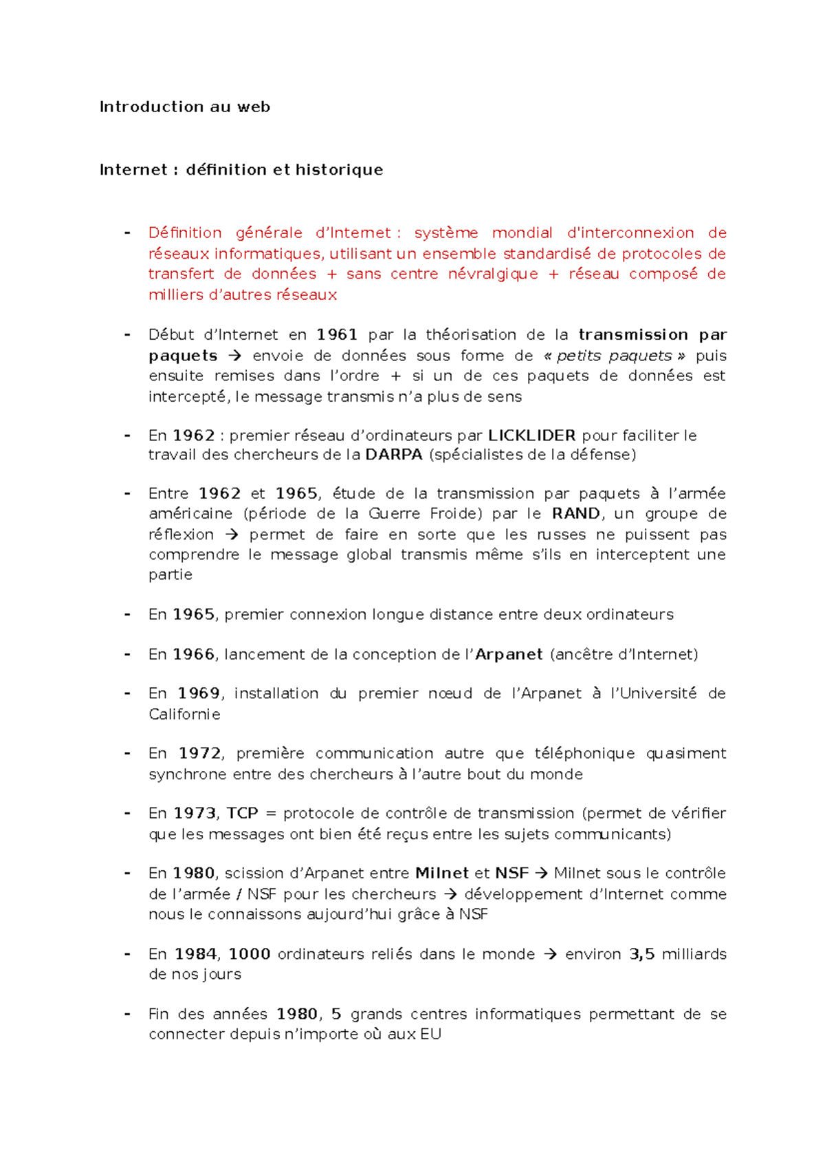 Introduction au web - Introduction au web Internet : définition et historique - Définition ...