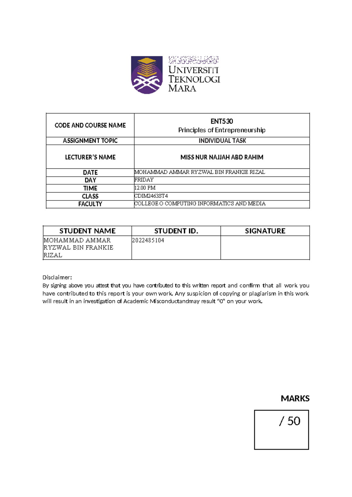 ENT530 TASK ( Chapter 4) - CODE AND COURSE NAME ENT Principles of ...