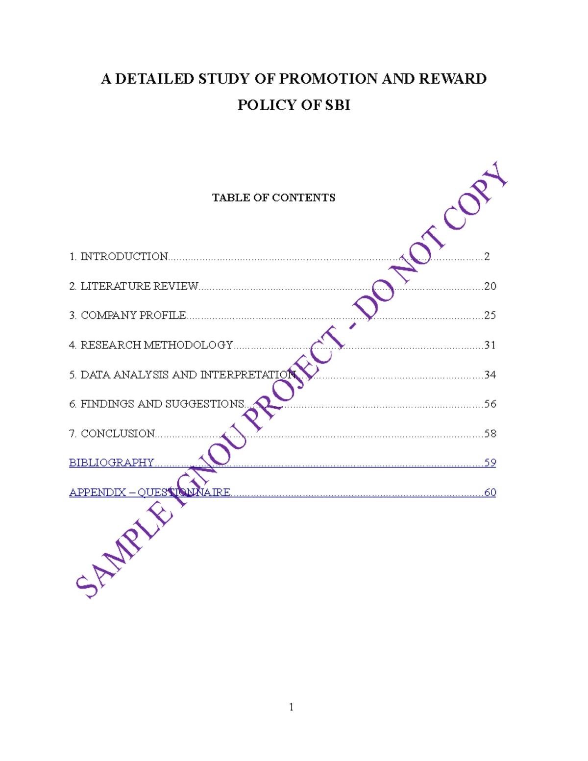 Sample Ignou Project Promotion Rewards SBI - A DETAILED STUDY OF ...