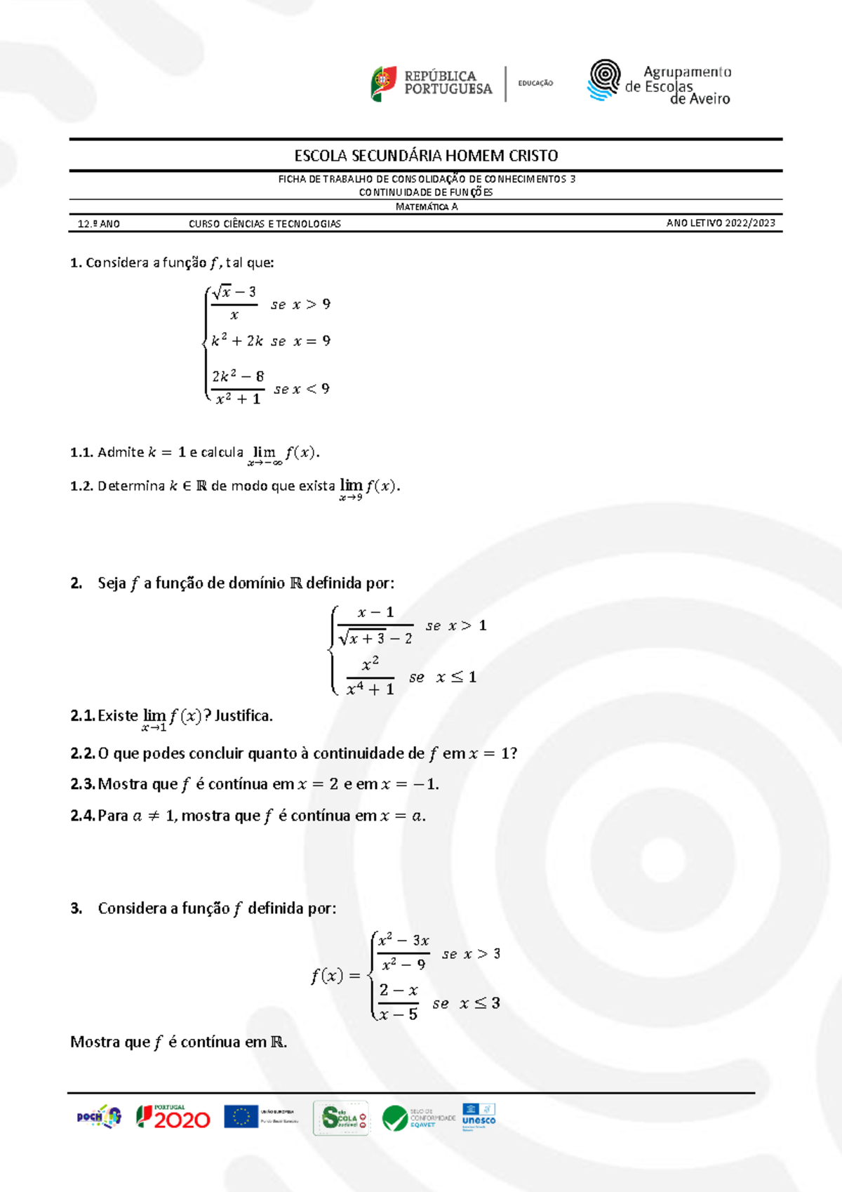 Ficha de trabalho 5 Continuidade de funções.docx - ESCOLA SECUNDÁRIA ...