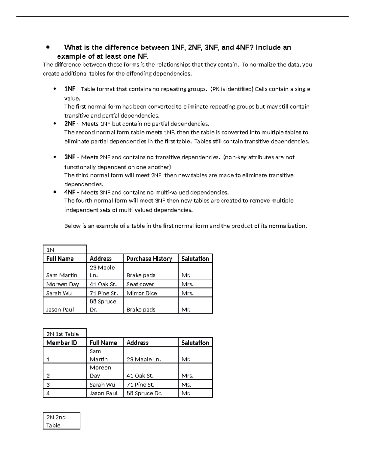 CIS223 U3 Disc - What is the difference between 1NF, 2NF, 3NF, and 4NF ...
