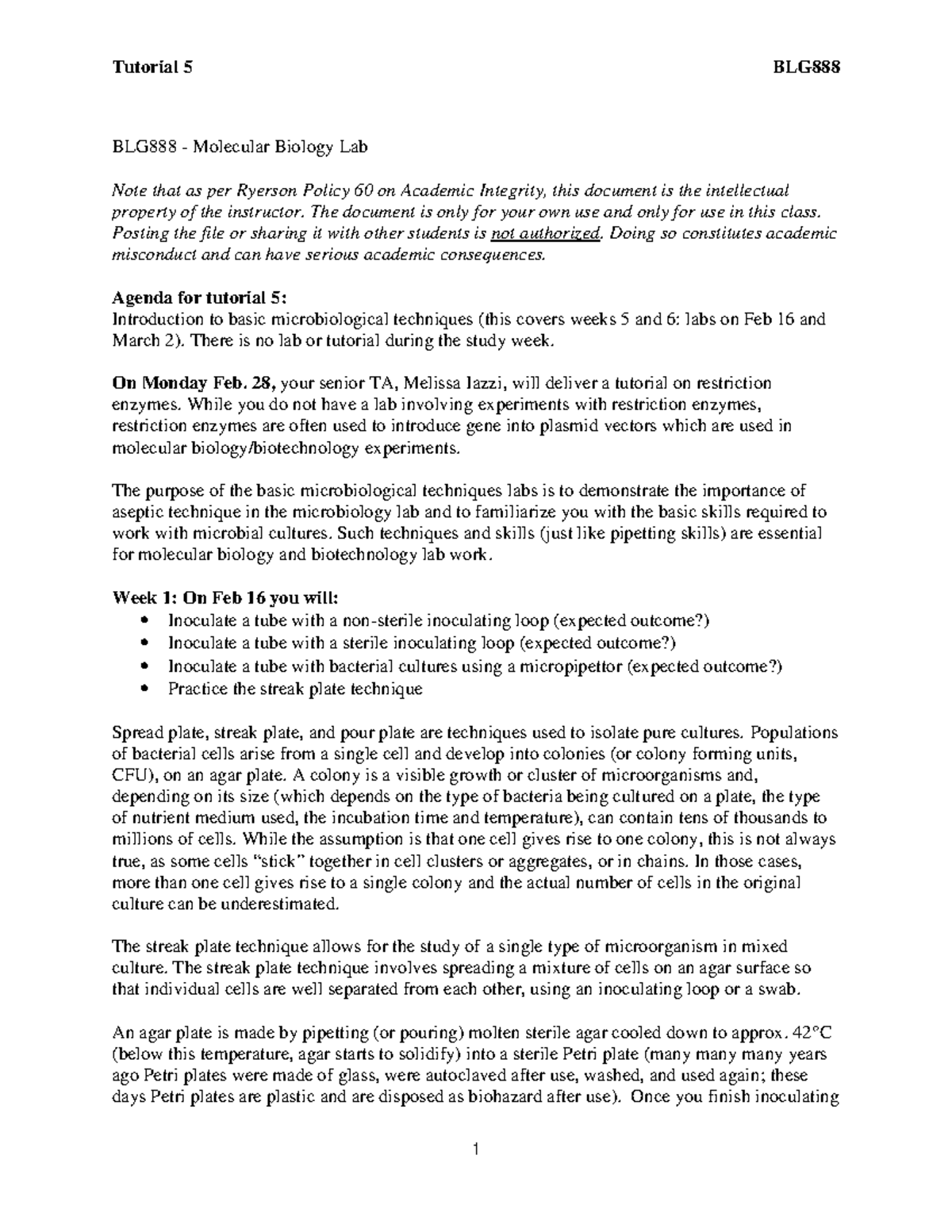 Tutorial 5 weeks 5 and 6 students - BLG888 - Molecular Biology Lab Note ...