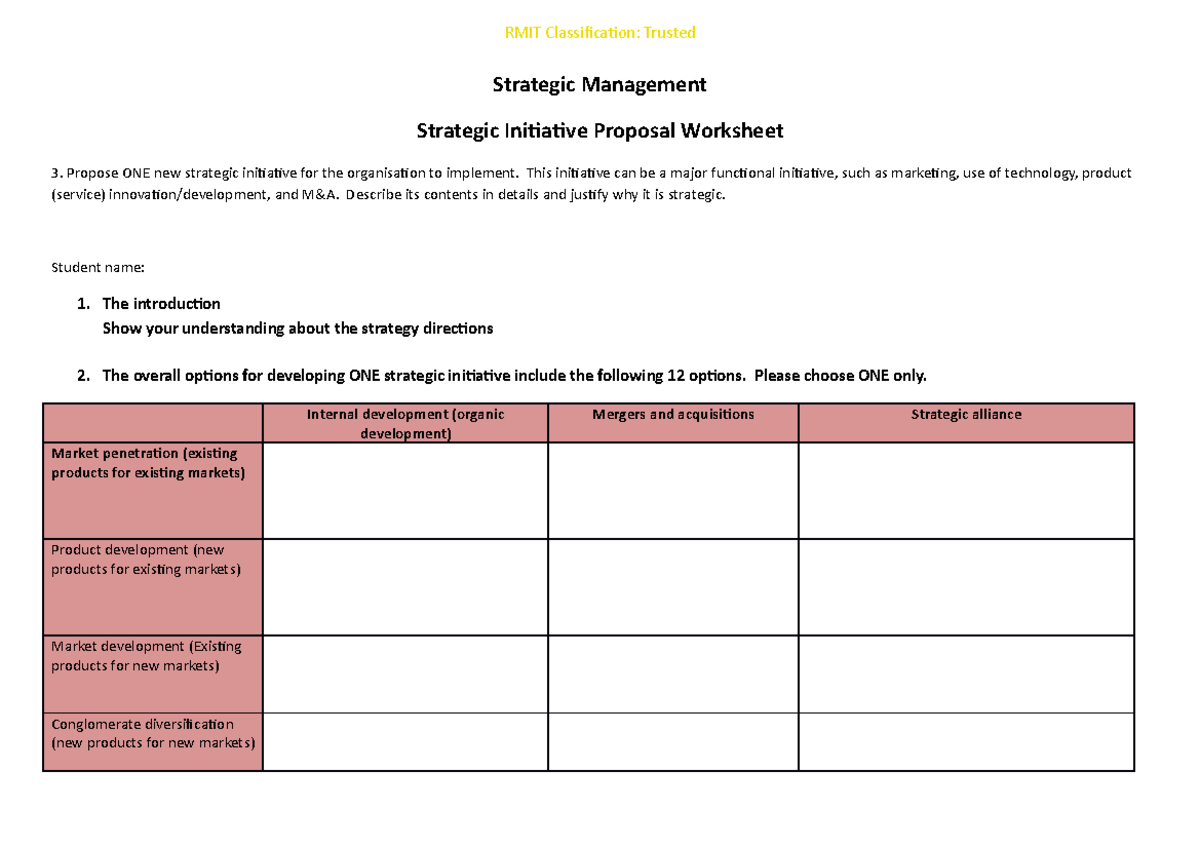 Strategic initiative proposal Worksheet - BUSM3262 - RMIT University ...