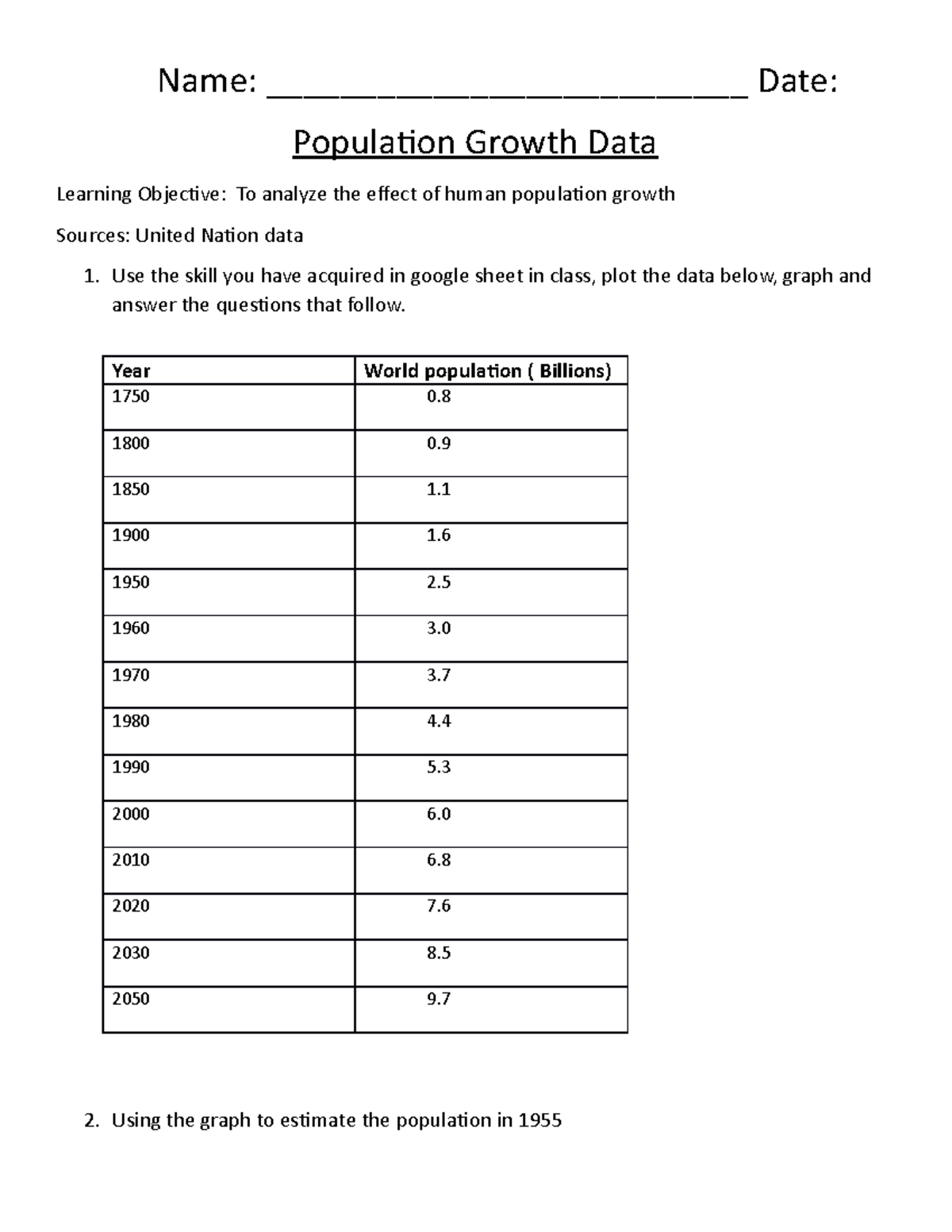Population growth data- 1-2020 - Name: __________________________ Date ...