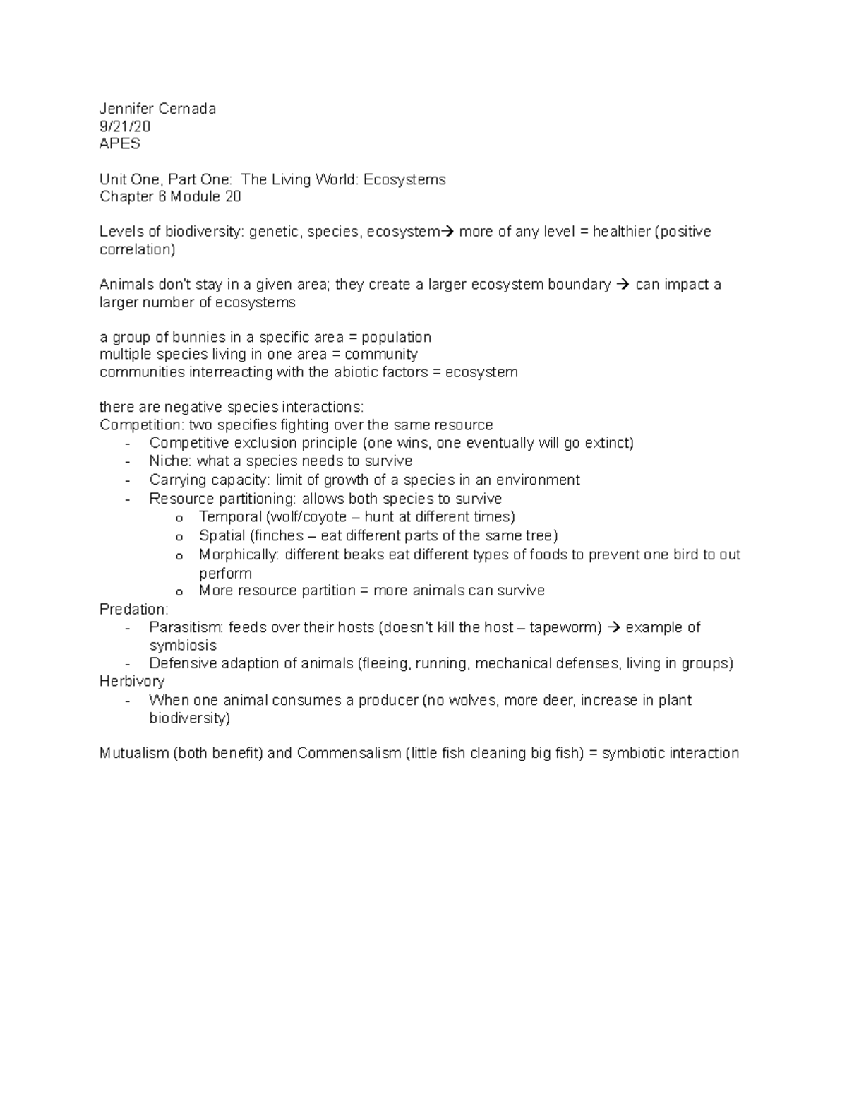 Unit one apes - Jennifer Cernada 9/21/ APES Unit One, Part One: The ...