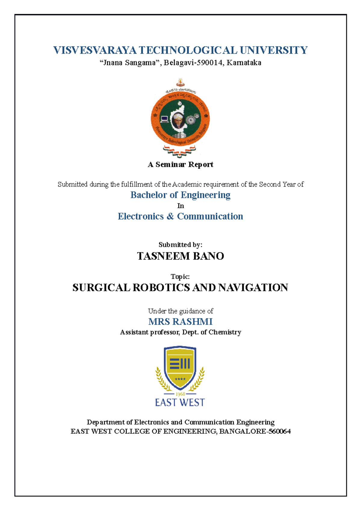 Surg rob - report - VISVESVARAYA TECHNOLOGICAL UNIVERSITY “Jnana ...