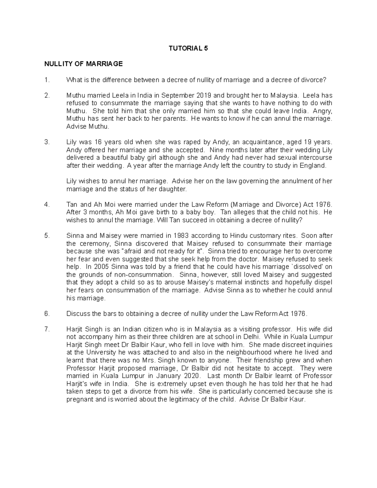 Tutorial 5 - TUTORIAL 5 NULLITY OF MARRIAGE What is the difference ...