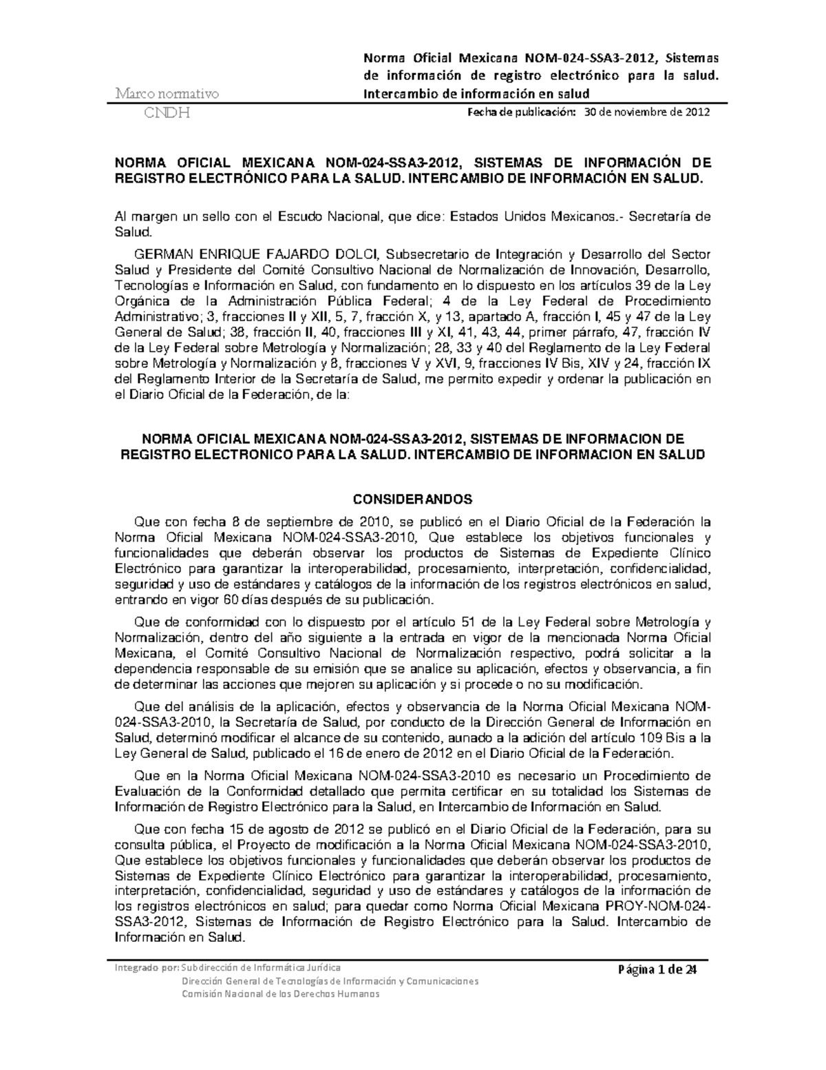 JUR-2017 0331-NOR30 - Norma Oficial Mexicana NOM-024-SSA3-2012 - Marco ...