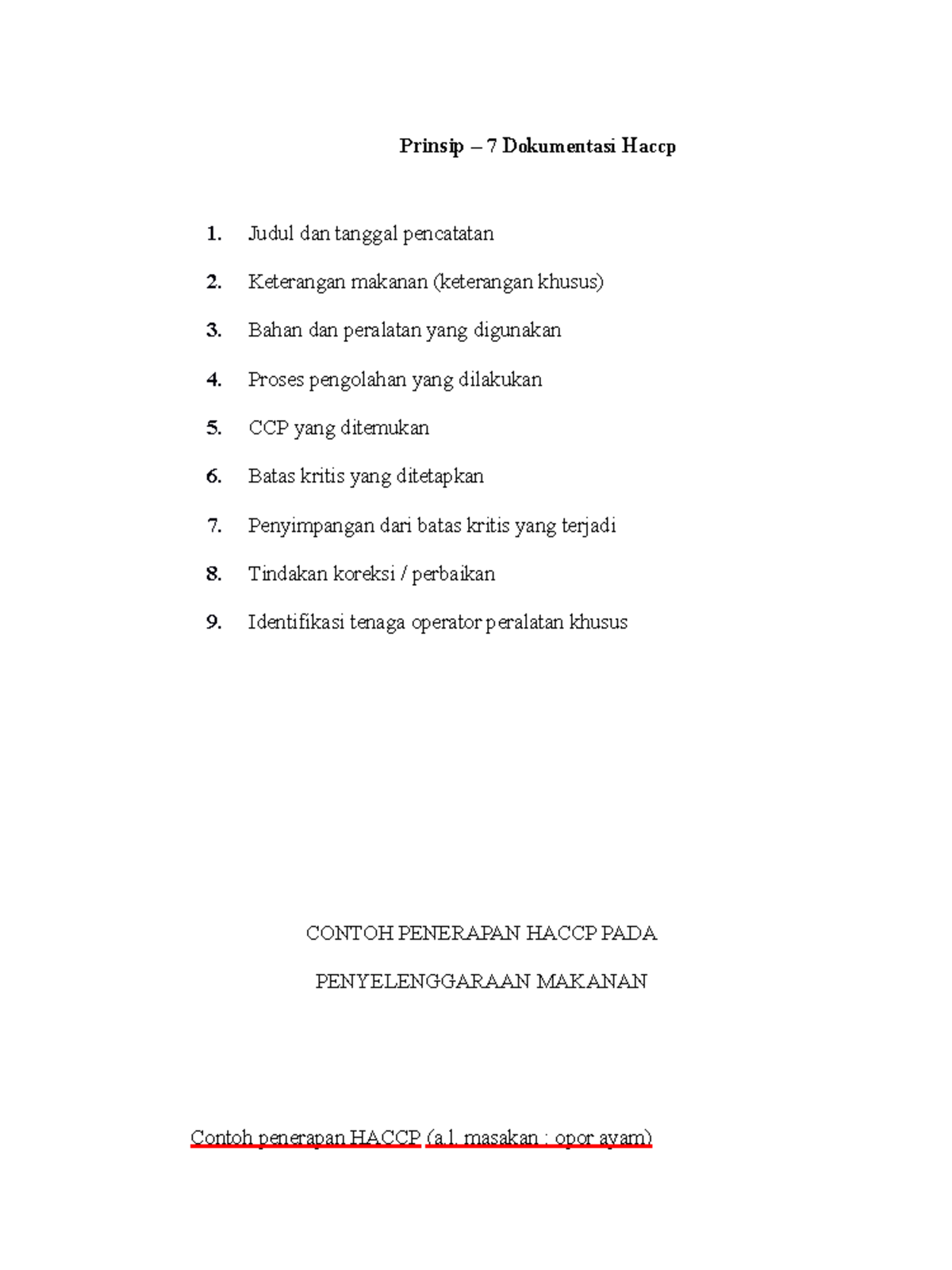 Dokumentasi Haccp - Prinsip – 7 Dokumentasi Haccp Judul dan tanggal ...