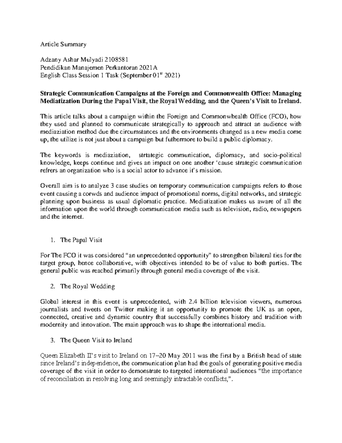 Article Summary - Strategic Communication Campaigns at the Foreign and ...