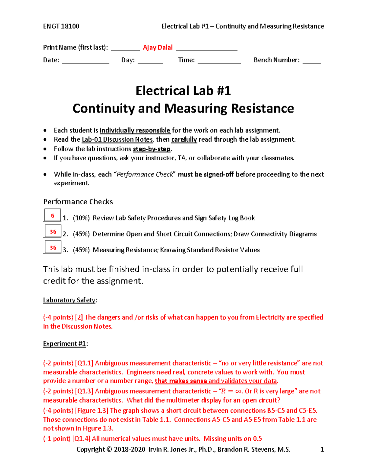 Ajay Dalal - Lab-01 Online Signoff Page - ENGT 18100 Electrical Lab #1 – Continuity and ...