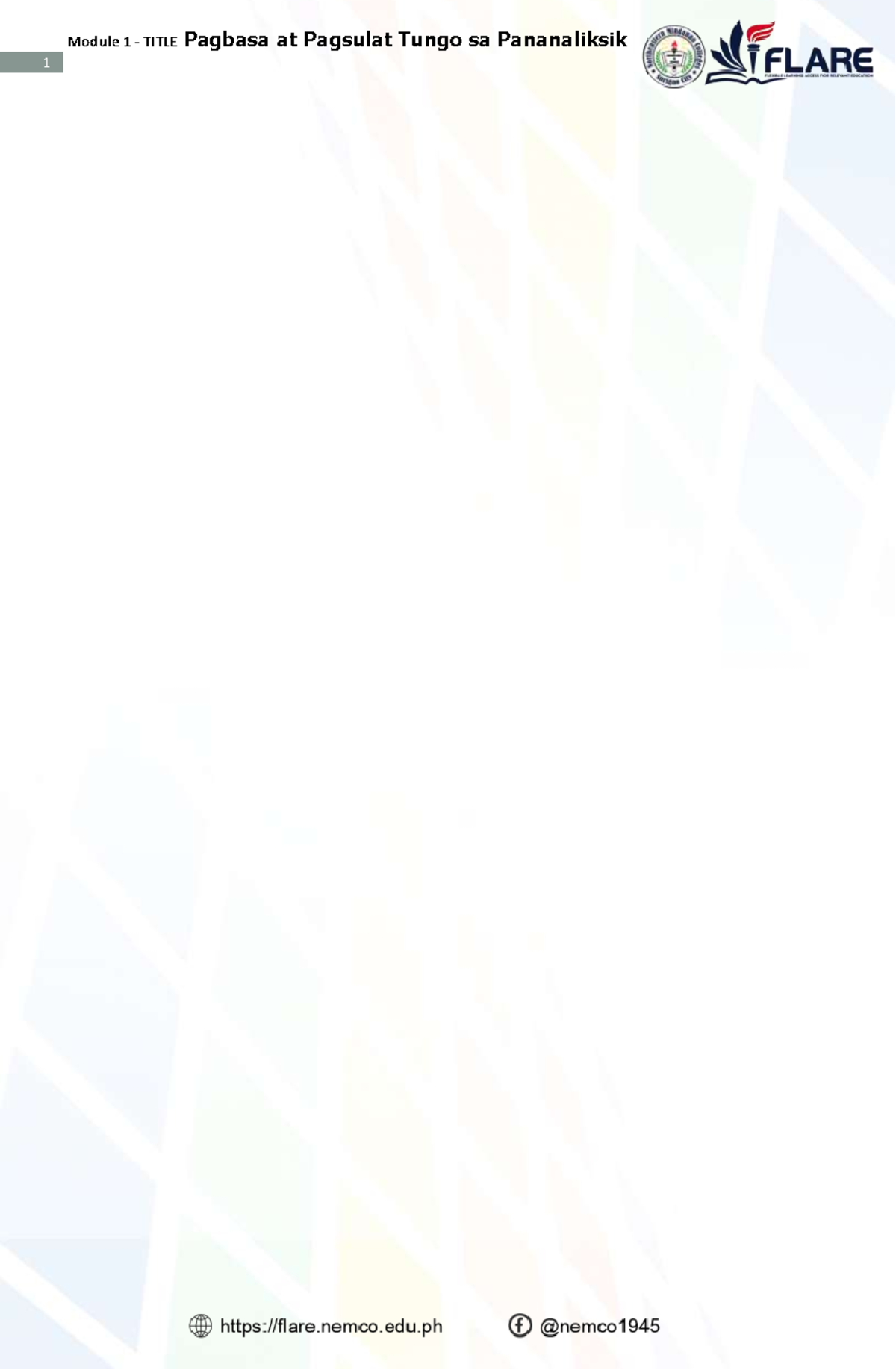 Filipino Module 1 - 2 PROGRAM OUTCOMES In pursuance of the above-stated ...