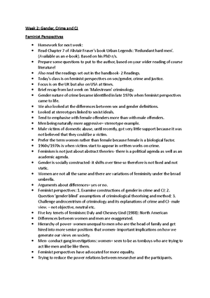 Notes GCCJ Summary. 22 - Summary of lecture - Gender, Crime, and ...